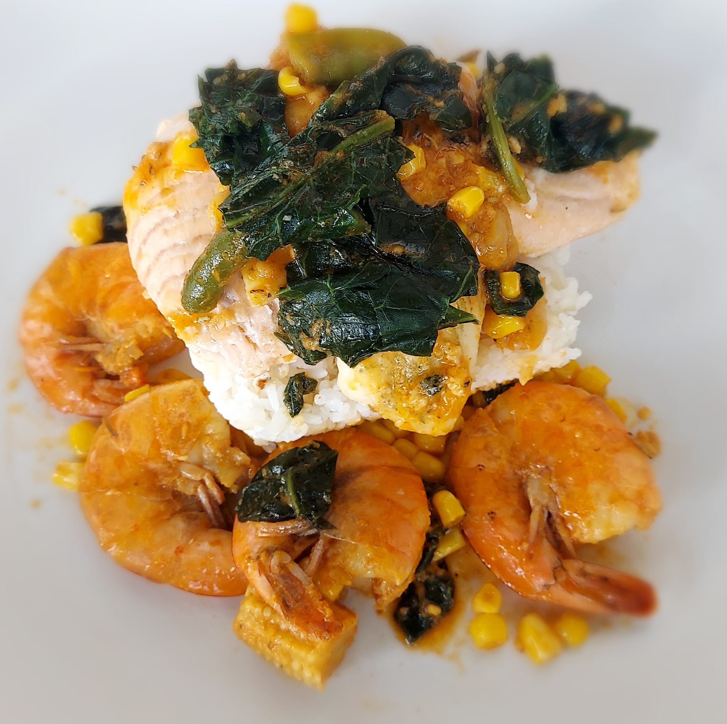 Steamed Salmon with Panang Curry and Sauted' Shrimp - Fast Simple and Good