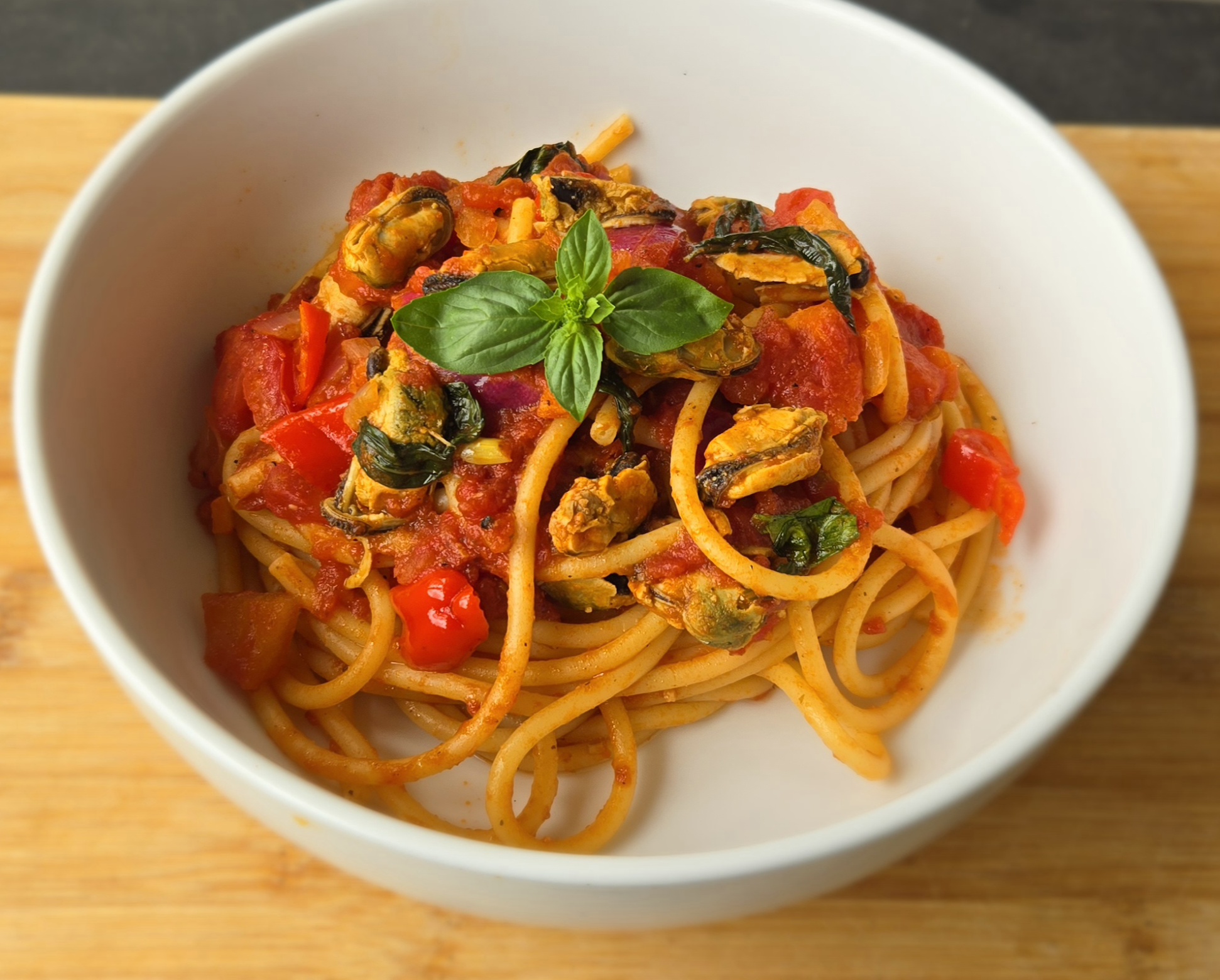 Smoked Mussels Bucatini with Tomato Truffle Sauce - Fast Simple and Good